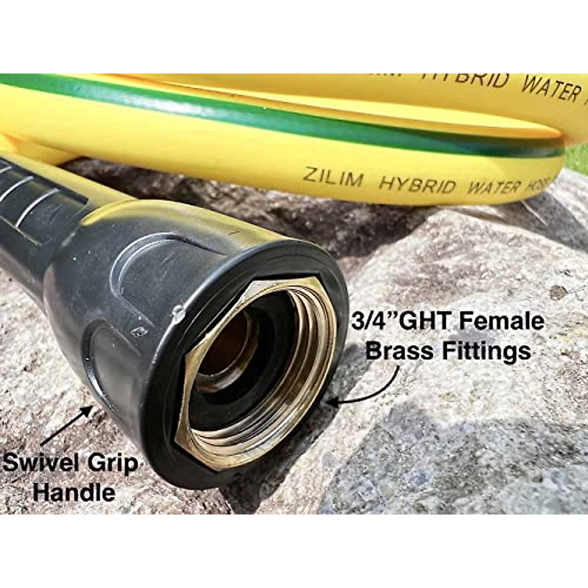ZILIM Hybrid Lead In Garden Water Hose 5/8 in X 6FT, Heavy-duty Super Flexible with Swivel Grip Handle Female and 3/4" GHT Solid Brass Fittings, Operate 160 PSI