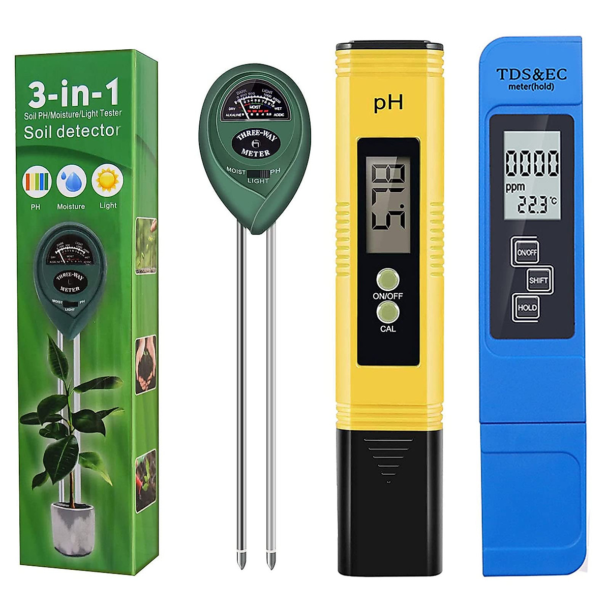 Cywhrvzsf PH Meter, TDS Meter, 3-in-1 Soil Moisture Meter, 0.01PH High Accuracy Digital Tester Pen,TDS&EC Temperature Meter,for Household Drinking, Aquarium and Swimming Pool,Pack of 3, Cywhrvzsf-01