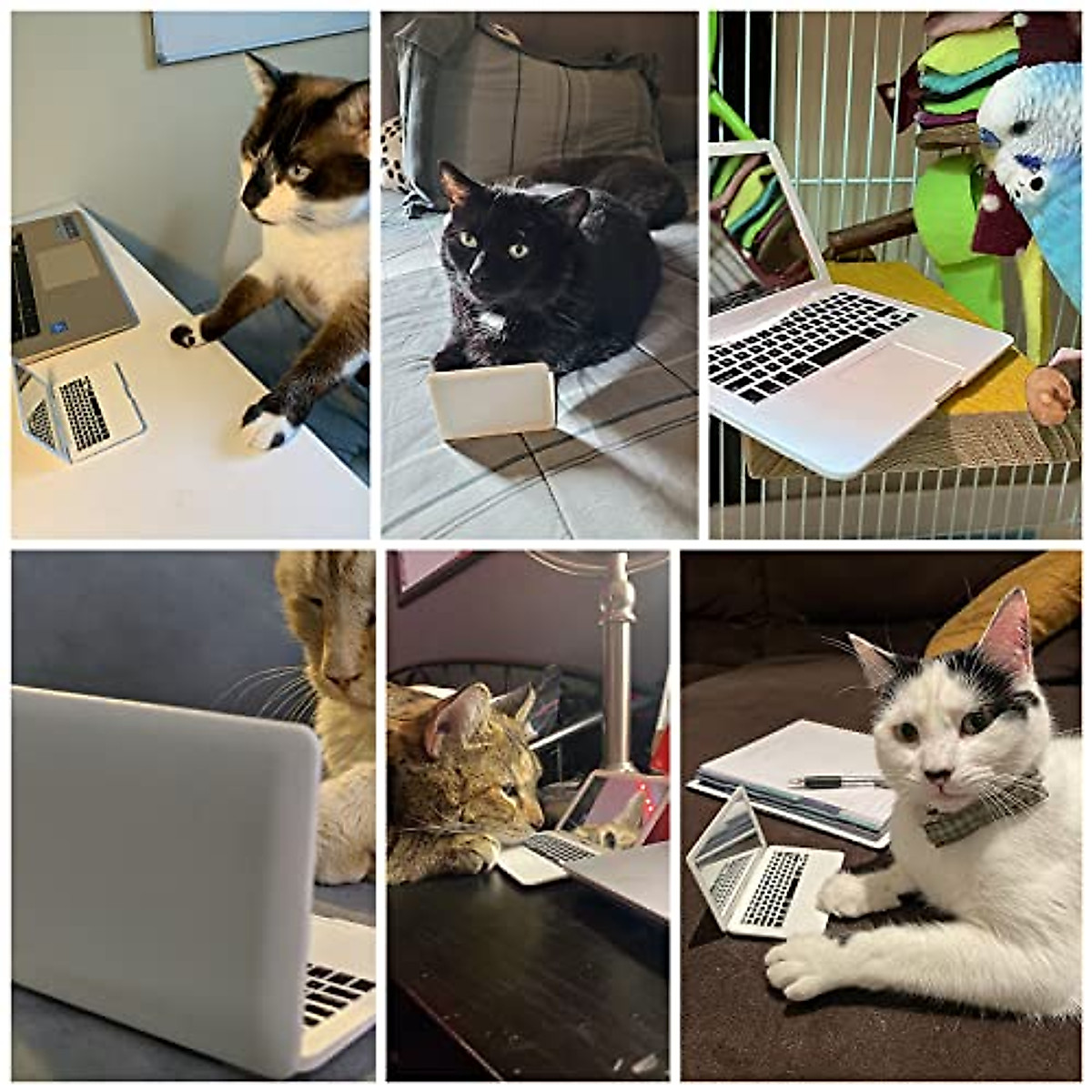 ebuddy Mini Dollhouse Toy Cat Laptop Tiny Fake Computer Mirror for Cat (White)