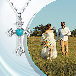 BETHZA Turquoise Cross Necklace for Women 925 Sterling Silver Real Turquoise Filigree Cross Pendant Religious Jewelry Gifts for Wife Girlfriend