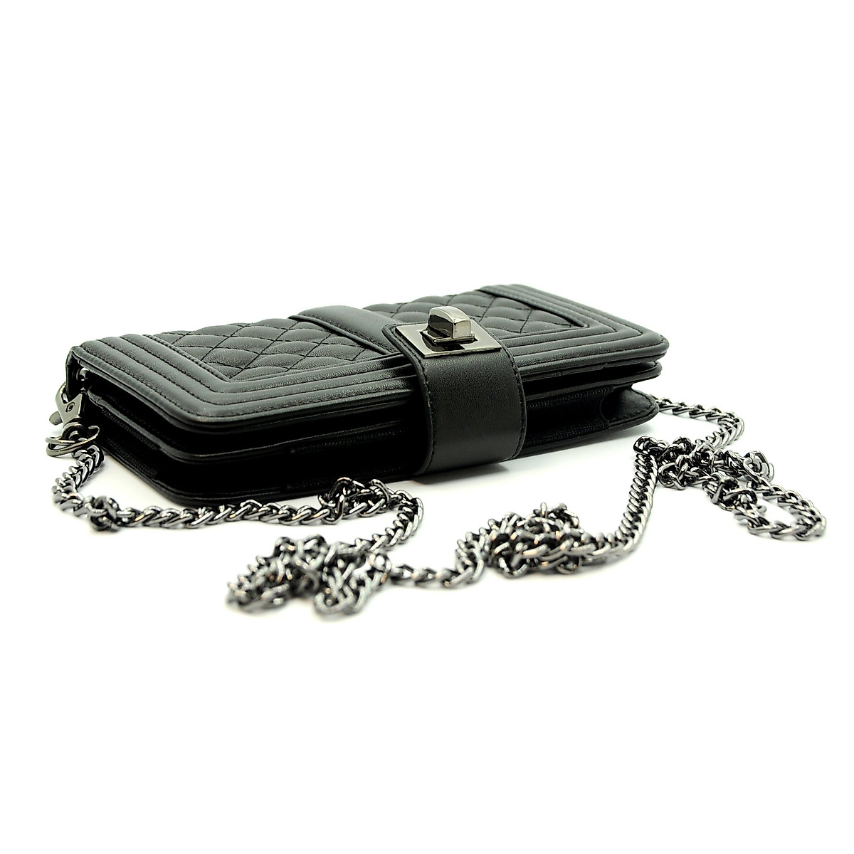 ZZYBIA® Crossbody/Wristlet Clutch 2 Way Coin Zip Mobile Case Wallet Card Holder with Detechable Long Chain for Universal fit Most Smartphones up to 6.5" x 3.5"