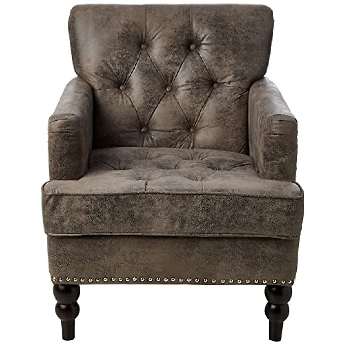 GDFStudio Medford Brown Tufted Club Chair, Fabric Accent Chair with Studded Nailhead Accents