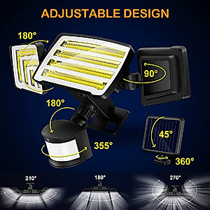 VENSSTNOR Solar Motion Sensor Flood Lights Outdoor - 4000LM 4 Lighting Modes, 72FT Sensing Distance, Split 3000mAh Solar Panel, IP65 Waterproof Security Lights with Remote for Porch Yard Patio Garage