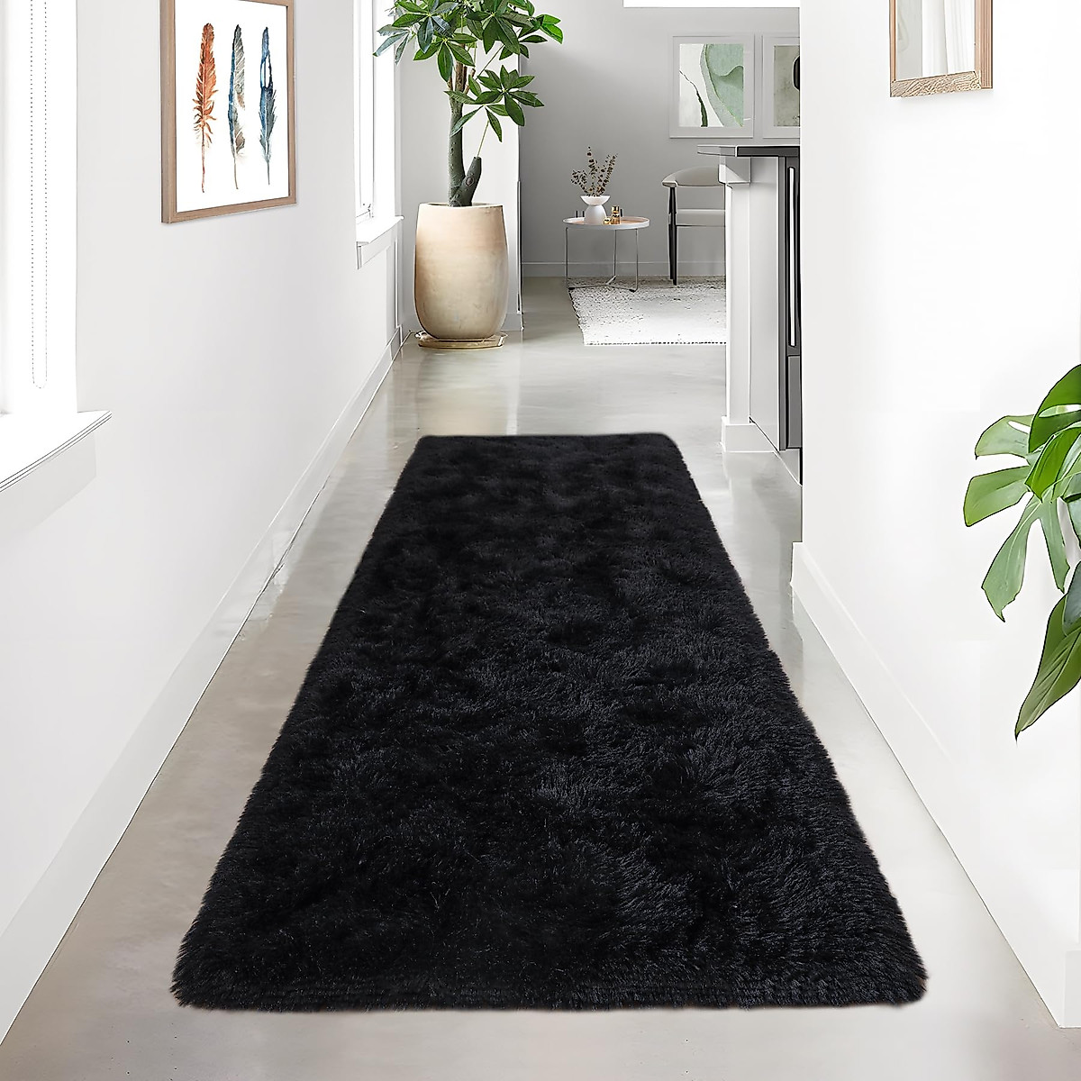 Noahas Fluffy Black Runner Area Rugs, Non-Slip Shaggy Fuzzy Carpet for Bedrooms, Hallways, Living Room, Nursery - Soft Decor Rug for Kids, Girls, Boys