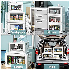 ORIJOYNA 28 Liters Collapsible Storage Bins with Lids Folding Plastic Stackable with Double Doors & Secure Buckle Container Heavy Duty withstand 65 Lbs for Grocery,Books,Clothes (Pink)