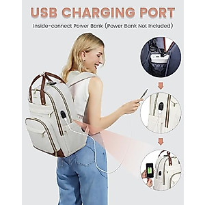 LOVEVOOK Laptop Backpack for Women, Anti-theft Work Travel Business Bag, 17 Inch Large Capacity Computer Backpacks Purse for Men, Casual Nurse Daypack with Lock, Beige-Brown