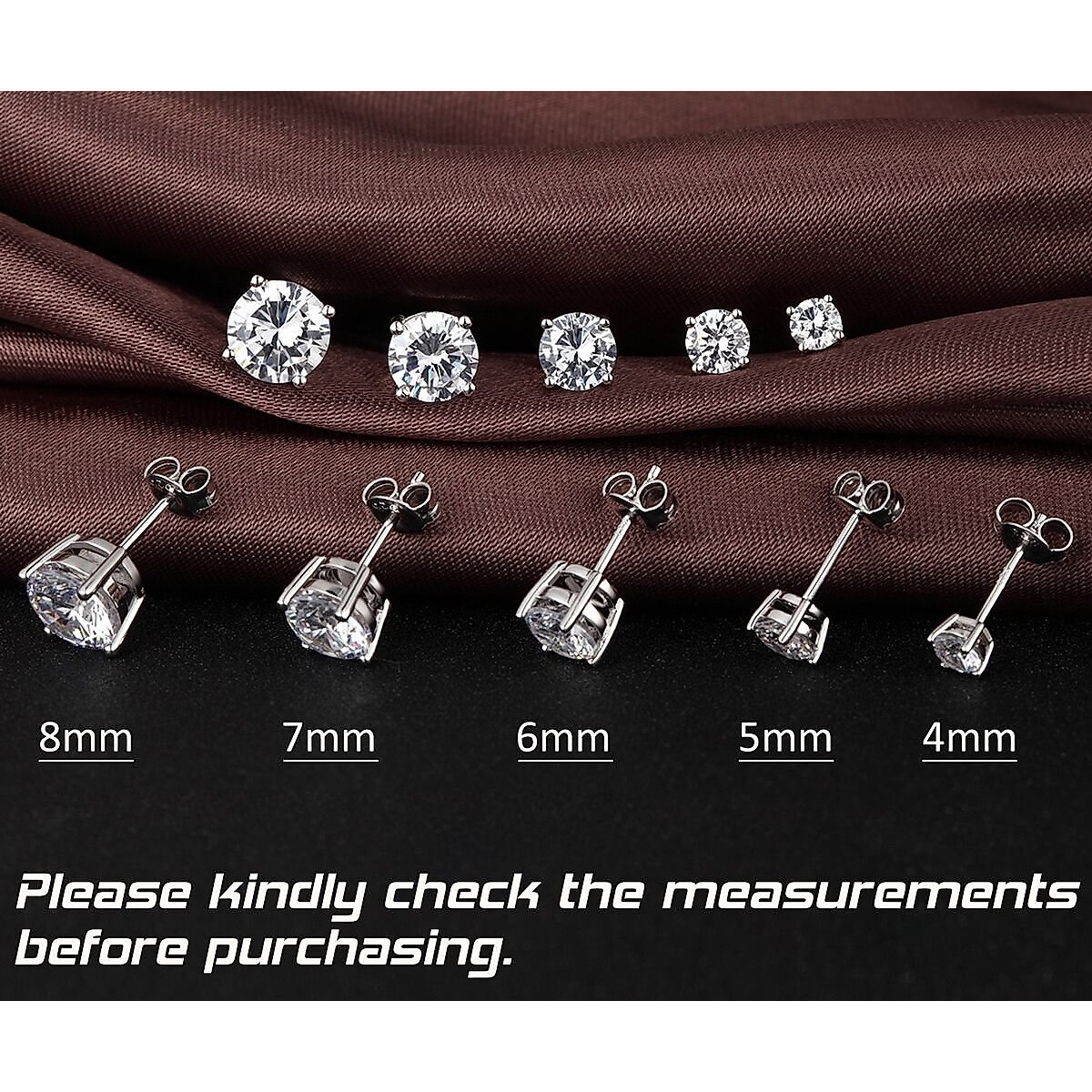Silver CZ Studs Diamond Studs Sterling Silver Round Cut Cubic Zirconia Earrings Cubic Zirconium Earrings Cubic Zirconia Studs 8mm Diamond Earring Studs CZ Earring Studs for Women