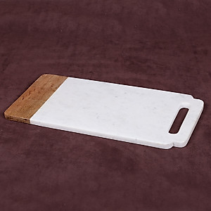 Creative Home Natural Marble with Mango Wood 18" x 9" Handled 16" x 20" Pastry Board Set, 18" L x 9" W x 5/8" H, 16" L x 20" W x 5/8" H, Off-White (patterns may vary)