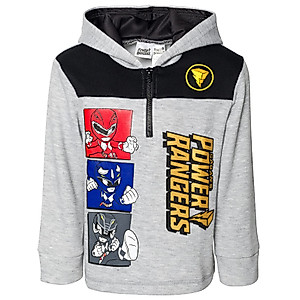 Power Rangers Toddler Boys Fleece Half Zip Hoodie Gray 4T