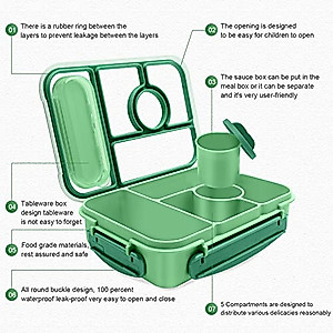 Amathley Bento box adult lunch box,lunch box kids,lunch containers for Adults/Kids/Toddler,5 Compartments bento Lunch box for kids with Sauce Vontainers,Microwave & Dishwasher & Freezer Safe, BPA Free(Green)