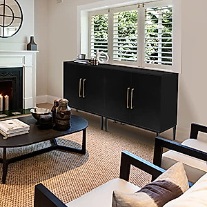 REHOOPEX Set of 2 Black Accent Cabinet- Kitchen Storage Cabinet with Doors, Free Standing Cabinet Wood buffets & Sideboards 2PC