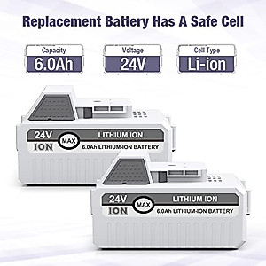 C D H 2 Packs 24V 6000mAh Replacement Battery for Snow Joe+Sun Joe 24V Lithium-iON Battery Series 24BAT-LTX/LTW/LTE/LT/XR Pro
