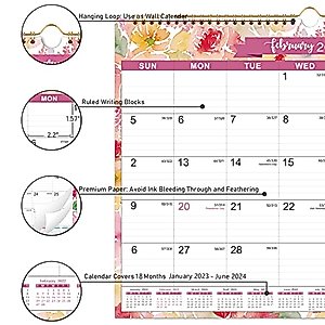 2023-2024 Calendar - Wall Calendar 2023-2024 from January 2023 - June 2024 with Julian Dates, 15" x 11.5", Two-Wire Binding, Ruled Blocks Perfect for Planning and Organizing for Home or Office