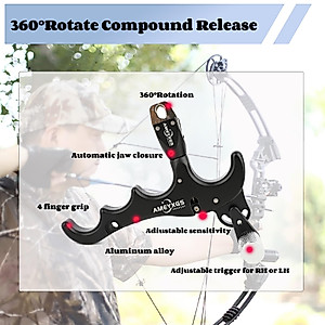 HNZMDY Bow Release for Compound Bow, 360° Rotatable Archery Release Trigger, Compound Bow Release, 4 Finger Thumb Release (Black)