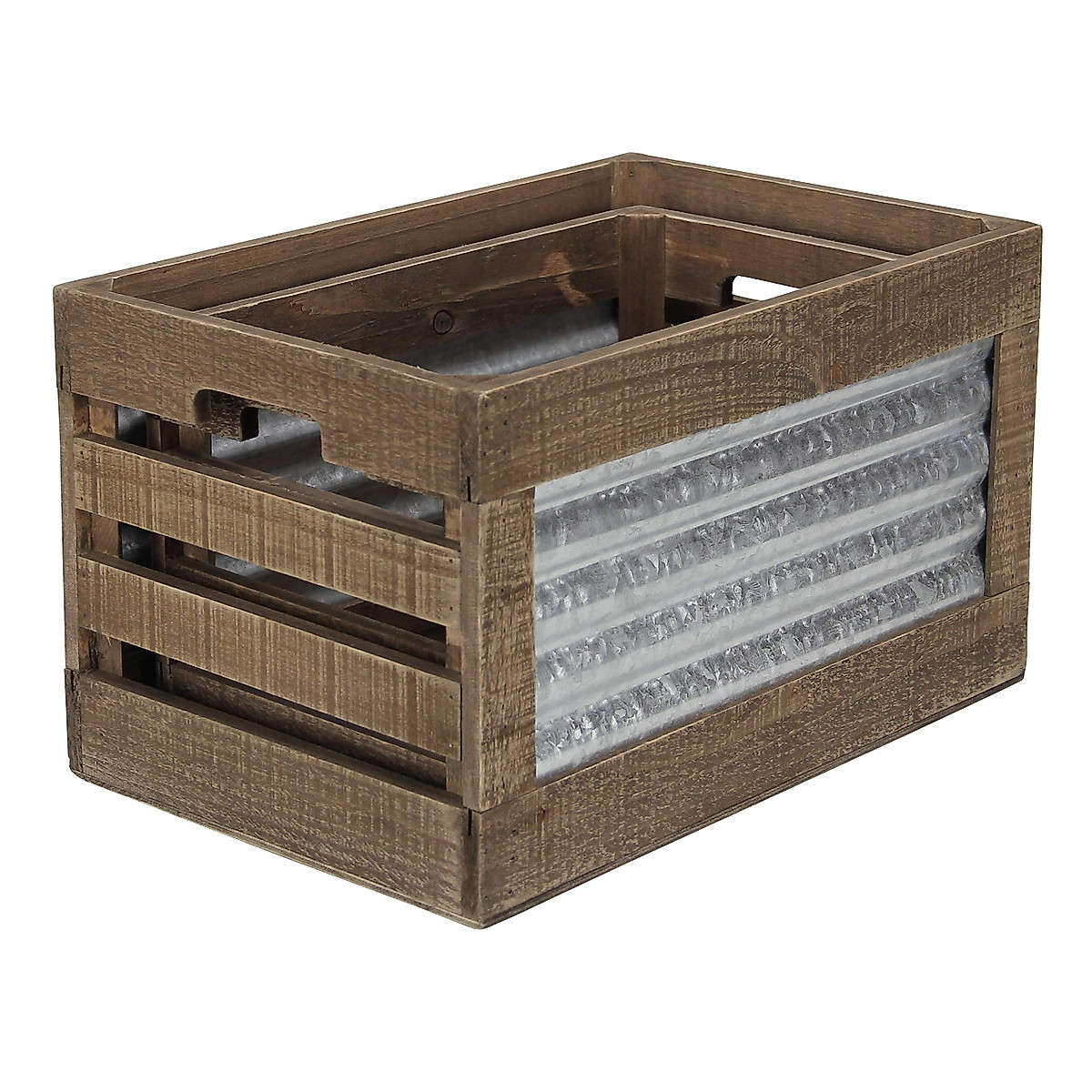 Cheungs Set of 2 Rectangular Ridged Metal Accent Storage Crate, Gray