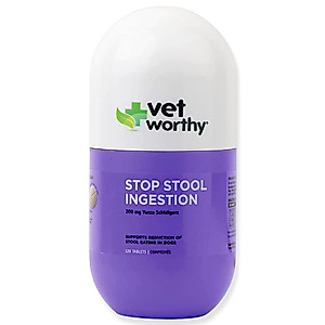 Vet Worthy Stop Stool Ingestion -Coprophagia - Dogs Supplement to Prevent Stool Eating - Dog Supplement with Yucca Schidigera, Parsley Leaf, Chamomile, Thiamine - Liver Flavor, 120 Chewable Tablets