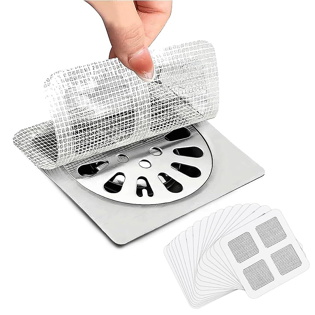 50PCS Pack,4" X 4" Disposable Shower Drain Cover Hair Catcher, Square Shower Drain Mesh Sticker, Bathroom, Laundry, Bathtub, Kitchen, Sink, for Human & Pet (50 PCS)
