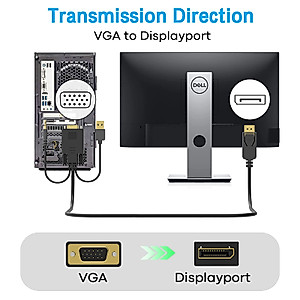 TECHTOBOX VGA to Displayport Cable VGA to DP Male to Male Cable Converter Support 1080P Full HD from PC Laptop Graphics Card to Monitor Display or Projector - 6.6FT