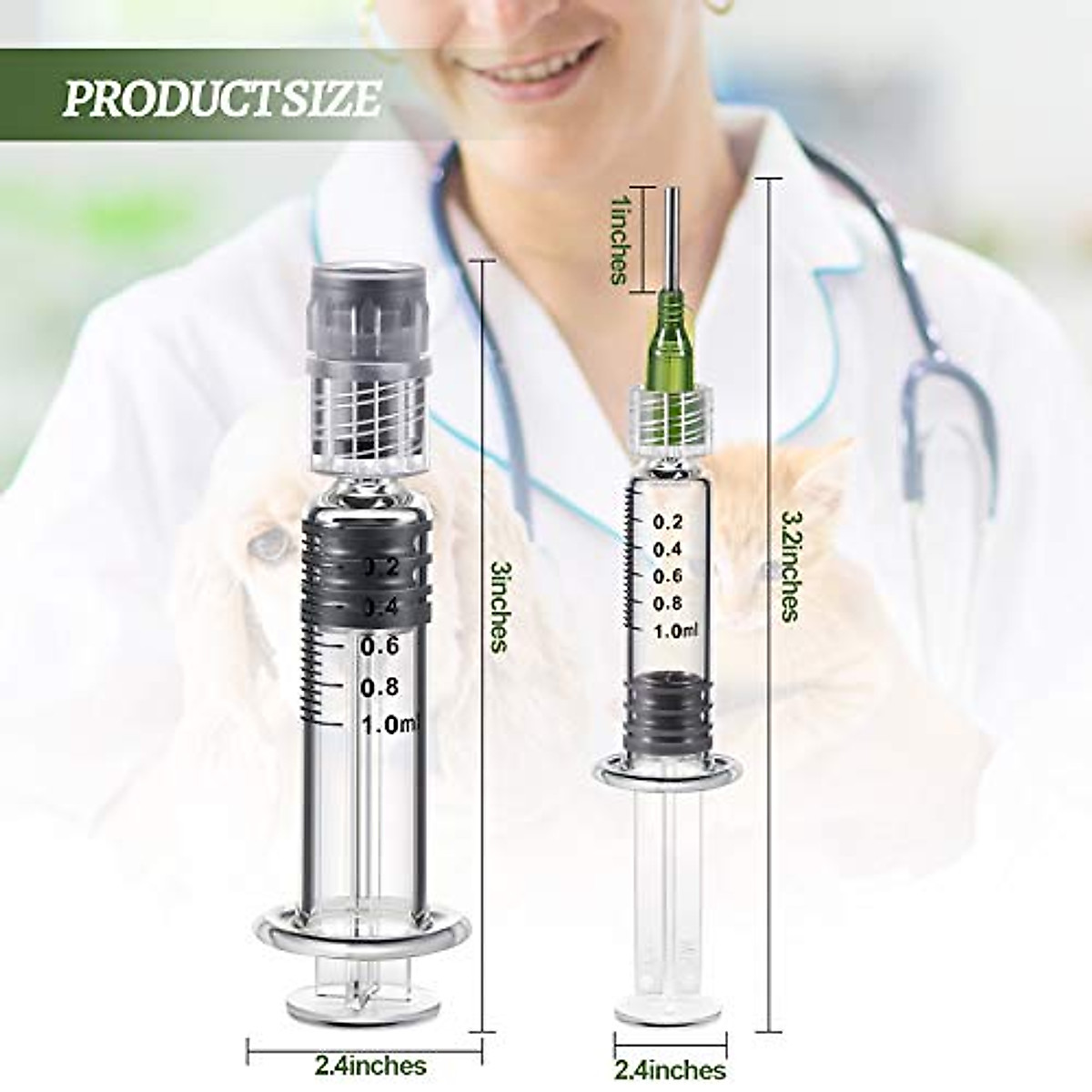 Nuanchu 1 ml Borosilicate Glass Luer Pets Syringe Reusable Glass Syringe with 14 Ga Blunt Tip Fill Individually Packaged Use for Art and Craft, Thick Liquid, Oils, Glue, Ink(24 Pieces)