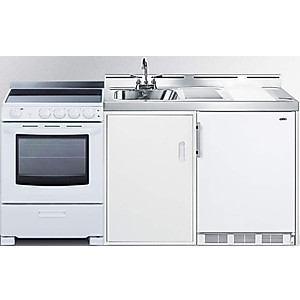 Summit Appliance ACK72ELSTW 72" Wide All-in-One Kitchenette with Electric Range, Refrigerator-freezer Included, Cutlery Bin, Storage Compartment
