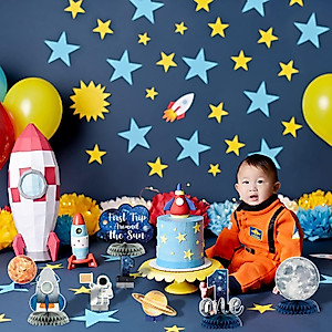 ANGOLIO 12Pcs First Trip Around The Sun One Letter Sign Party Honeycomb Table Centerpiece Outer Space 1st Birthday Party Decorations Planets Solar System Theme Party for Boys Baby Shower Photo Props