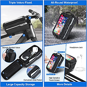 SODPE 8 Pack Bicycle Accessories, Bike Light Set USB Rechargeable, 1 Bike Water Bottle Holder, Bike Bag and 1 Bike Aluminum Bicycle Bell,Pump