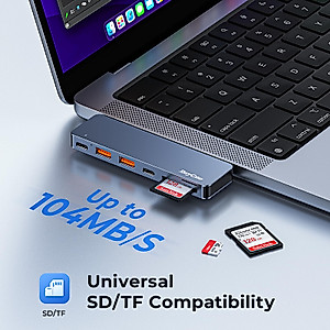 RayCue USB C Adapter for MacBook Pro/Air M1 M2 2023 2022 2021 13" 15" 16", 6 in 2 MacBook Pro Accessories with 10Gbps 2*USB 3.2, 10Gbps USB C Data Transfer, SD/TF Card Reader, and Thunderbolt 3 Port