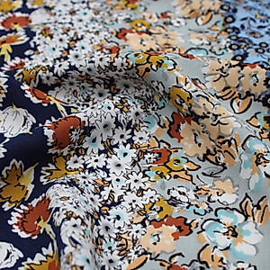 Navy Denim Floral Design Printed 55" Light-Weight Rayon Challis Fabric by The Yard