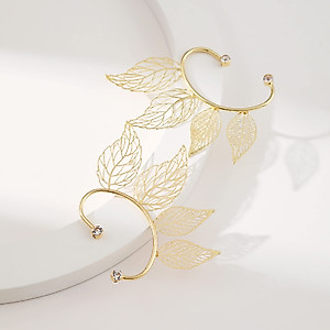 Yumikoo Elf Ear Cuffs Fairy Earrings Non Piercing Golden Leaves Earrings for Women