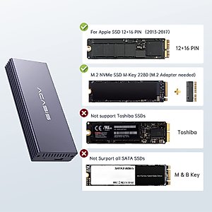 ACASIS USB C 3.2 SSD Enclosure for Apple Flash SSDs 12+16 PIN MacBook Pro,MacBook Air, Mac Pro, iMac from 2013 to 2017 Portable Storage Enclosure Compatible with M.2 Nvme SSD with Adapter