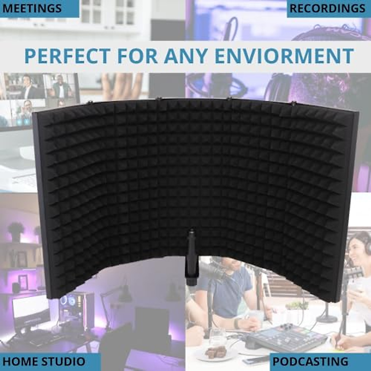 PyleUsa Microphone Isolation Shield, 5 Panel Acoustic Vocal Sound Dampening Noise Absorb Record Studio,1.6" Foam,Adjust Mic Depth,Removable Shock Mount, ⅝" Threaded,Podcast,Sing and Broadcast-1 set