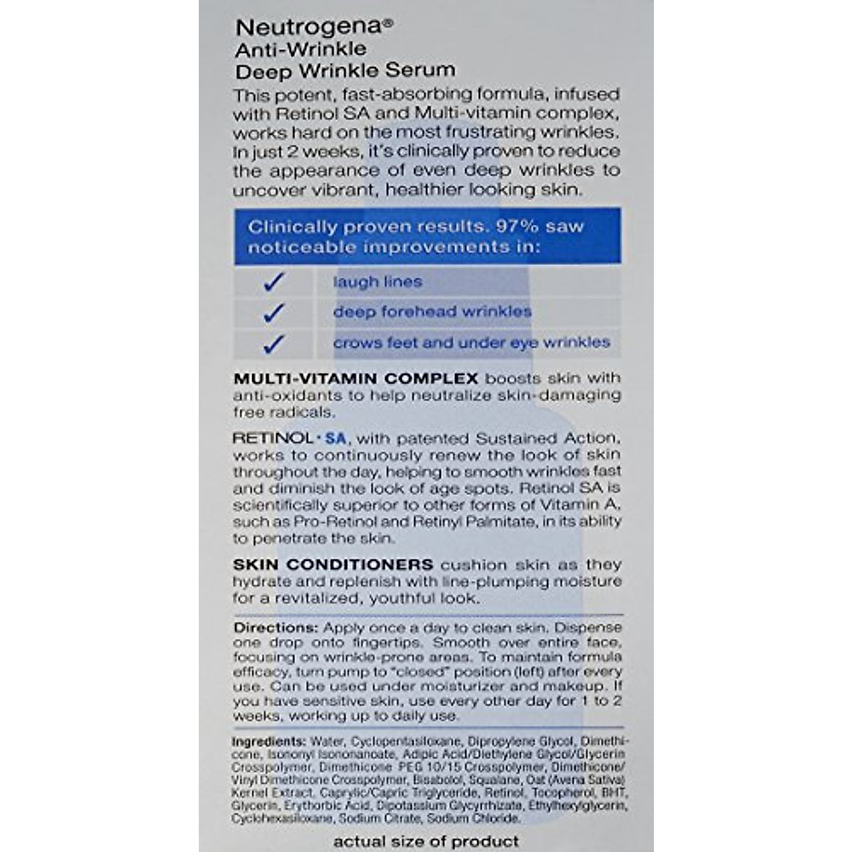 Neutrogena Ageless Intensives Anti-Wrinkle Deep Wrinkle Face Serum Treatment with Retinol SA & Multi-Vitamins to Reduce Crow's Feet, Laugh Lines, & Under Eye Wrinkles, 1 fl. oz
