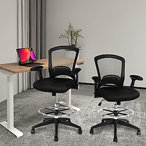 Drafting Chair Tall Office Chair Ergonomic Standing Desk Chair with Adjustable Foot Ring and Flip-up Arms, Black