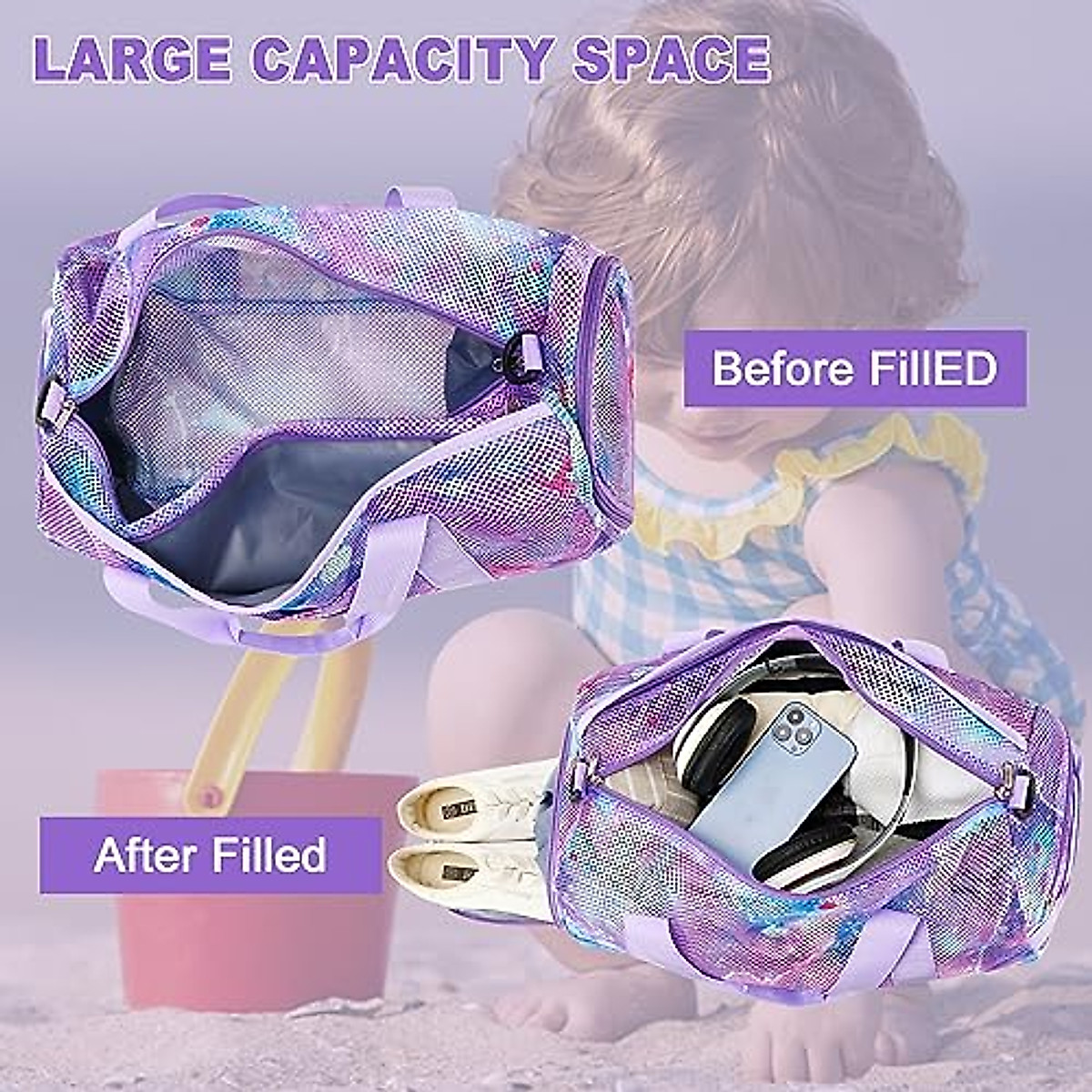 CAMTOP Mesh Travel Duffle Bag for Kid Girls Boys Small Overnight Weekender Sleepover Bags Carry On Dance Sport Bag with Shoe & Wet Compartment for Swim Beach Camp Travel