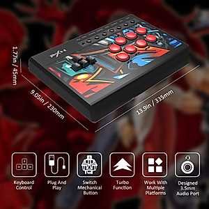 PXN Arcade Fight Stick, X8 Street Fighter Arcade Game Fighting Joystick with USB Port, with Turbo & Audio Functions, Suitable for PS3 / PS4/ Xbox Series X|S/Xbox One/Nintendo Switch/PC Windows
