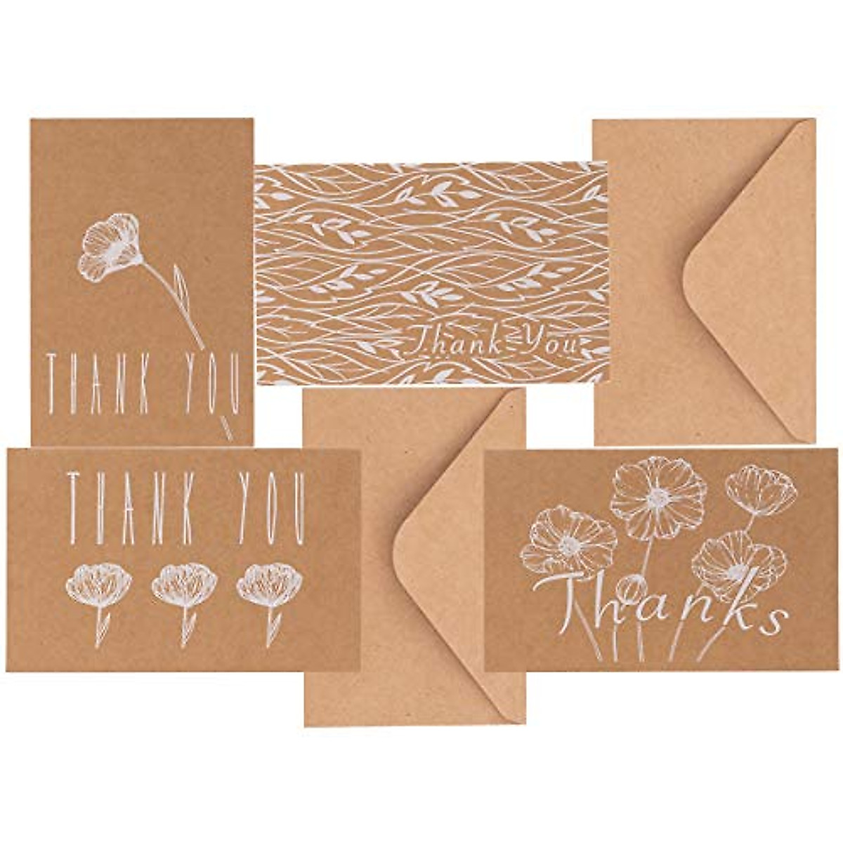 4x6 Thank You Cards 20 Pack Brown Craft Paper 4 Designs of Assorted Blank Thank You Greeting Cards with Envelopes, for Birthday, Wedding, Bridal/Baby Shower, Celebrations…