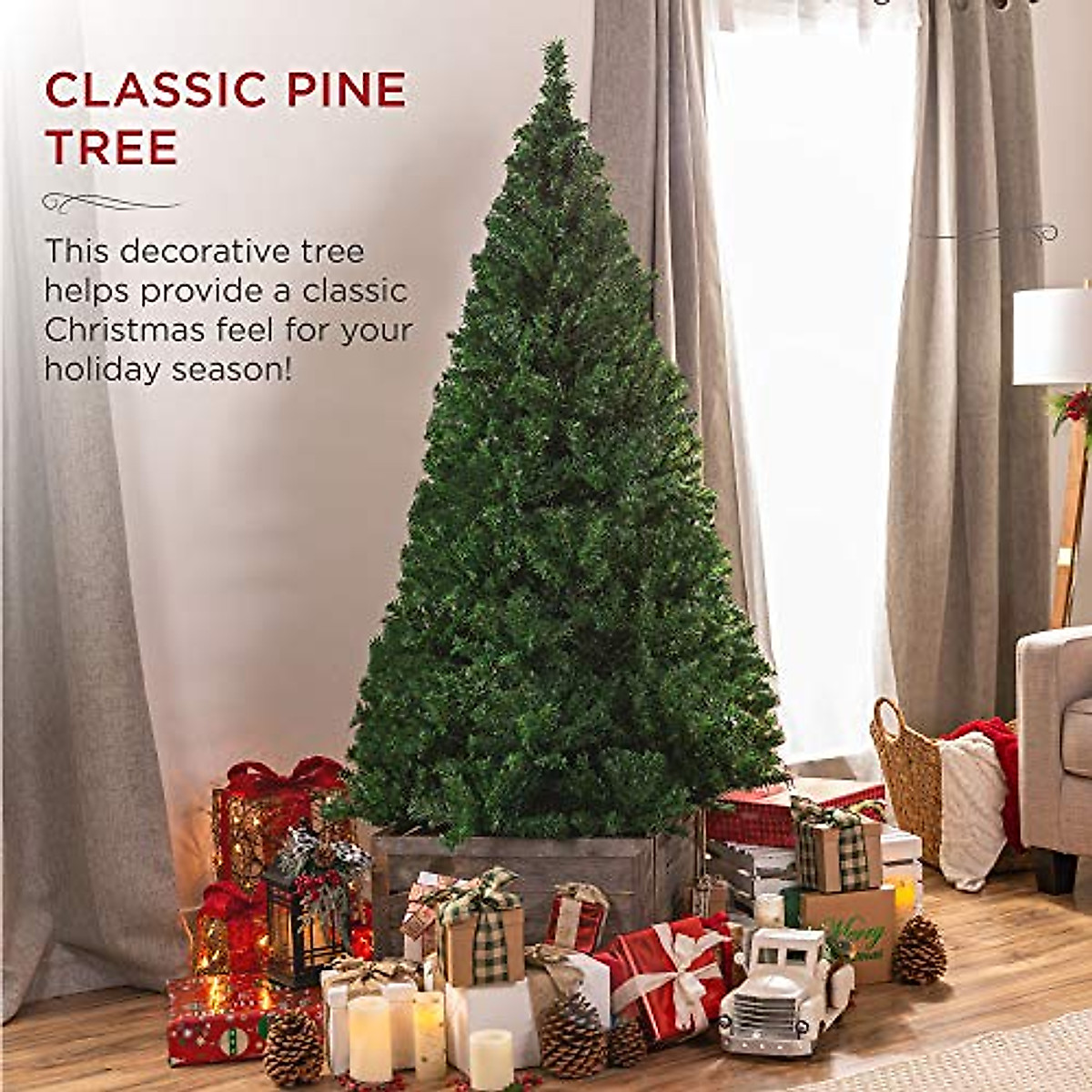 Best Choice Products 6ft Premium Hinged Artificial Holiday Christmas Pine Tree for Home, Office, Party Decoration w/ 1,000 Branch Tips, Easy Assembly, Metal Hinges & Foldable Base