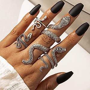 Harry and Henry Snake Ring Set Adjustable Vintage Reptile Serpent Snake Stackable Rings for Women Punk Knuckle Rings Snake Jewelry Halloween Medusa Costume Cosplay Accessories