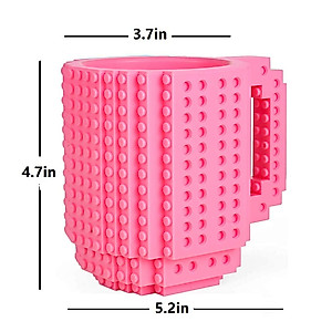 Gvendo Build on Brick Coffee Mug, Fun Gaming Mugs with Handle DIY Pink Large Coffee Cup Funny Gifts for Men Women Office Work or Childhood Education