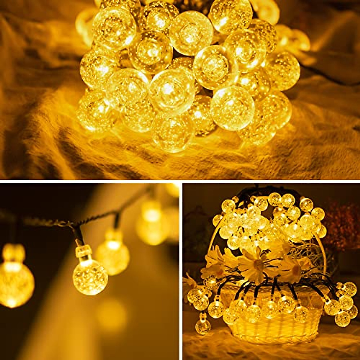 koopower 15ft String Lights 30 Crystal Ball LED Plug in with Remote (Timer, 8 Modes, Dim+-) for Garden Patio Yard Home Christmas Parties Wedding (Warm White)