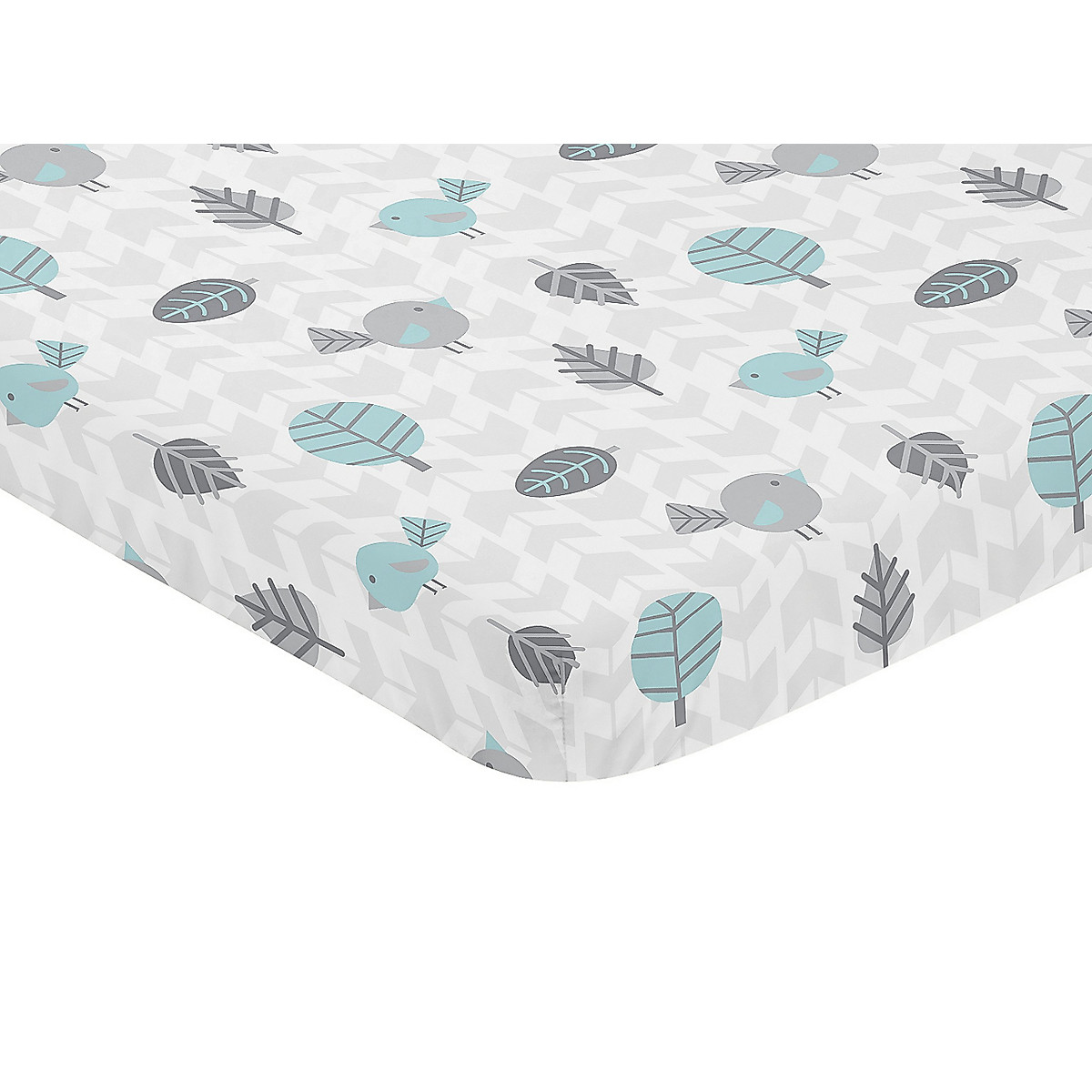 Sweet Jojo Designs Turquoise Blue, Gray and White Bird Baby Boy or Girl Unisex Fitted Mini Portable Crib Sheet for Earth and Sky Collection - for Mini Crib or Pack and Play ONLY