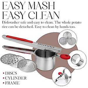 Bellemain Potato Ricer 15 oz with 3 Interchangeable Discs | Mash Potato Masher Stainless Steel, Sweet Potato Masher Kitchen Tool | Spaetzle Maker Press, Khuon Banh Lot, Spaetzle Noodle Maker