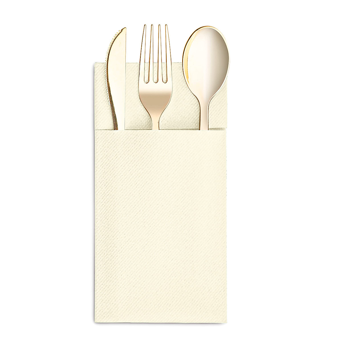 50-Pack Disposable Linen-Feel Dinner Napkins with Built-in Flatware Pocket, CREAM Prefolded Cloth Like Paper Napkins For Dinner, Wedding Or Party [Silverware NOT Included]