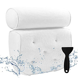 OMYSTYLE Bath Pillow for Tub, Bathtub Pillows with Soft 5D Air Mesh & 5 Large Suction Cups, Quick Dry Spa Bath Pillow for Neck, Head, Shoulder and Back Support - Soft, Non-Slip, Extra Thick