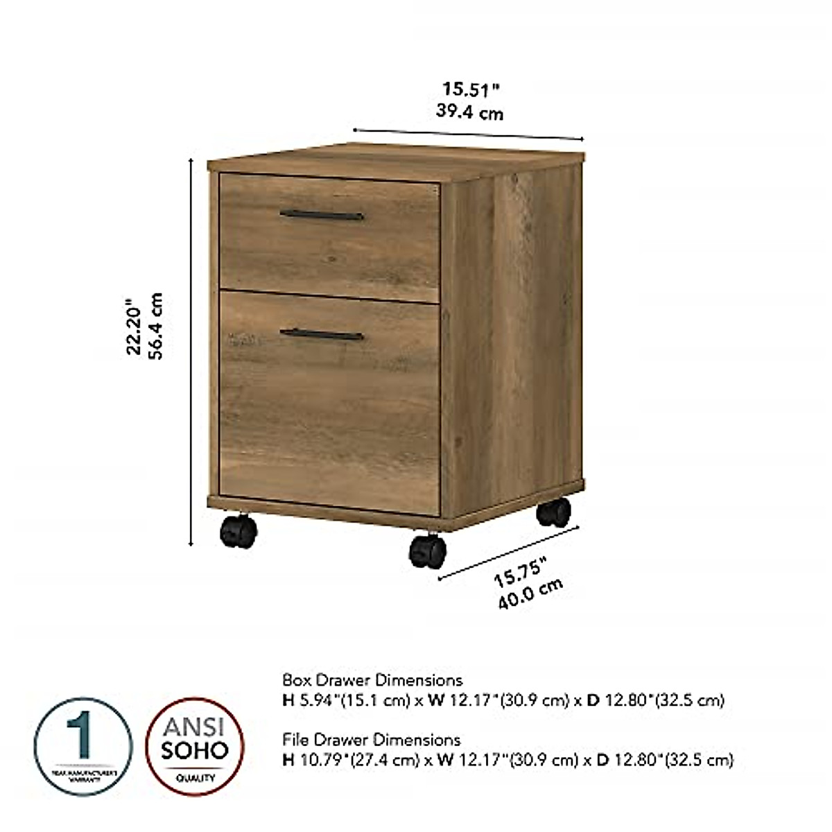 Bush Furniture Key West 2 Drawer Mobile File Cabinet, Reclaimed Pine