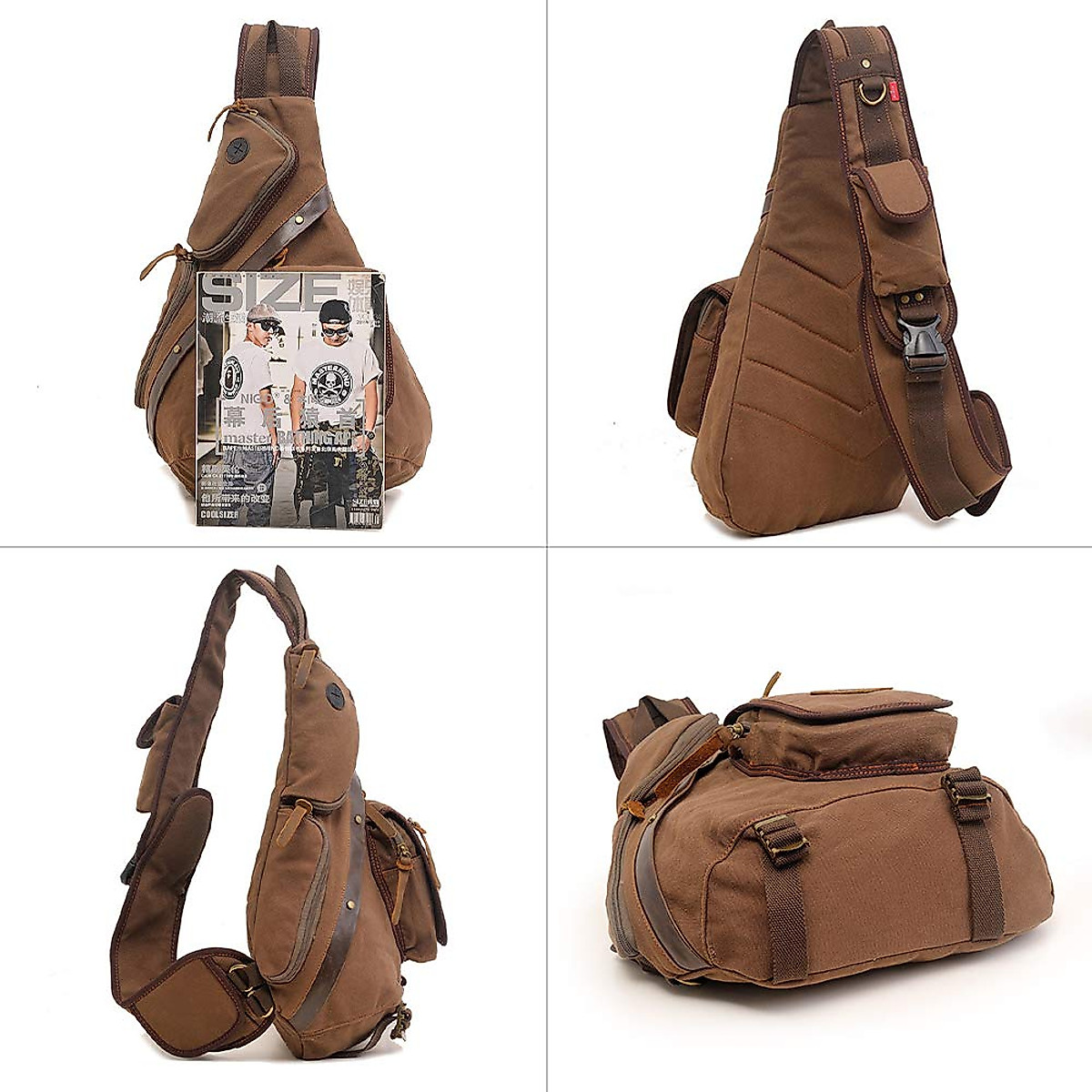 Canvas Sling Bag, Large Canvas Chest Bag Sling Chest shoulder Bag Crossbody Sling Backpack for Men Women (Coffee)