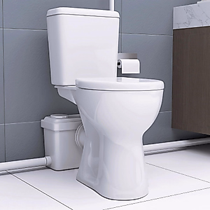 WinZo 750W Macerator Pump Toilet Upflush System for Basement Extra Tall 19" Comfort Bowl With Dual Flush Toilet Tank & Pump for Sink, Toilet, Bathtub, White