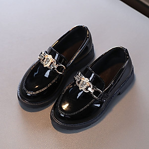 Girls Slip On Leather Shoes Loafer Rhinestone Decoration Flats School Dress Shoes for Girls Toddler Slippers Boys (Black, 3.5-4 Years Toddler)