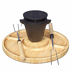 Mini Hibachi Grill Indoor - PuPu Platter Set Or Indoor Smores Kit With 2 Marshmallow Roasting Sticks For Fire Pit And A Bamboo Serving Tray - Smokeless Table Top Smores Maker