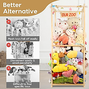Extra Large Stuffed Animal Storage Wooden Stuff Animal Organizer 63" Stuffed Animal Holder Stuffed Animal Zoo Kids Plush Toys Cage Stuffed Animal Display for Playroom Bedroom Nursery Room Decor Corner